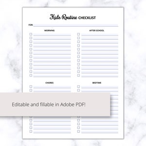 Kids Routine Checklist Printable PDF, Daily Routine Chart for Kids ...