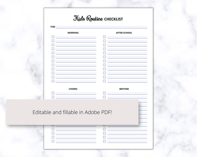 Kids Routine Checklist Printable PDF, Daily Routine Chart for Kids ...