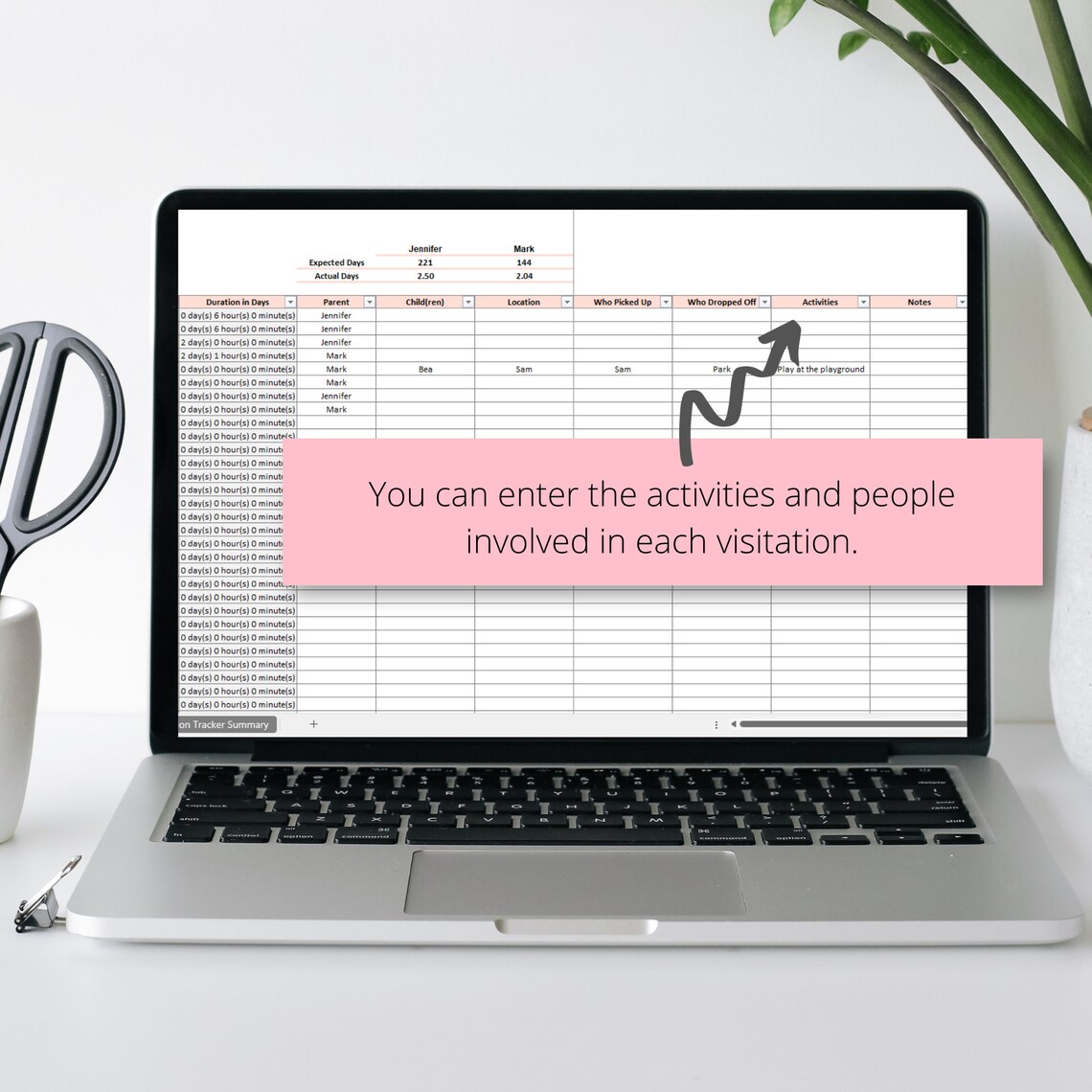 Child Custody Visitation Days Tracker Excel Spreadsheet, Child Custody ...