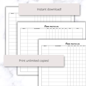 Piano Practice Log Printable PDF, Piano Lesson and Practice Tracker and ...