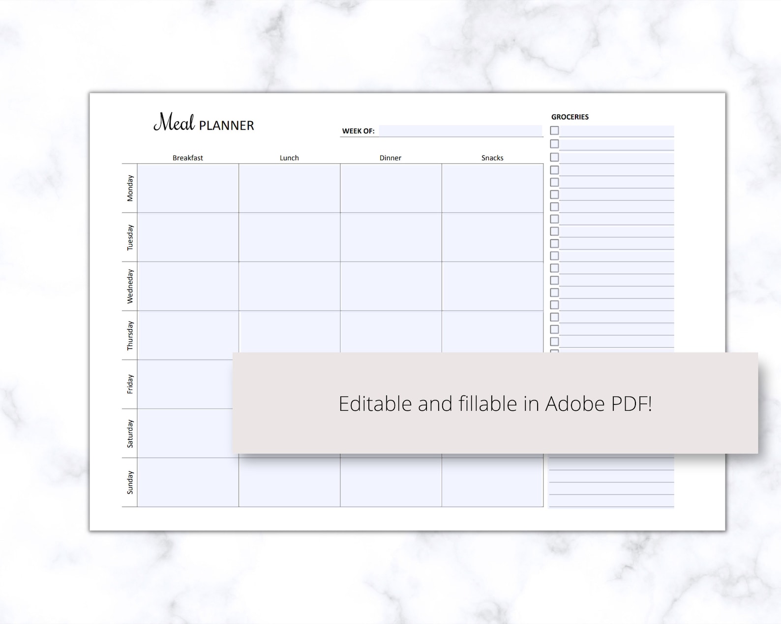 Meal Planner Printable PDF Weekly Meal Planner Menu Planner - Etsy