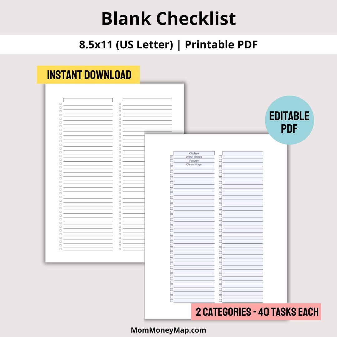 Blank Checklist Printable PDF, Blank to Do List, Minimalist to Do List ...