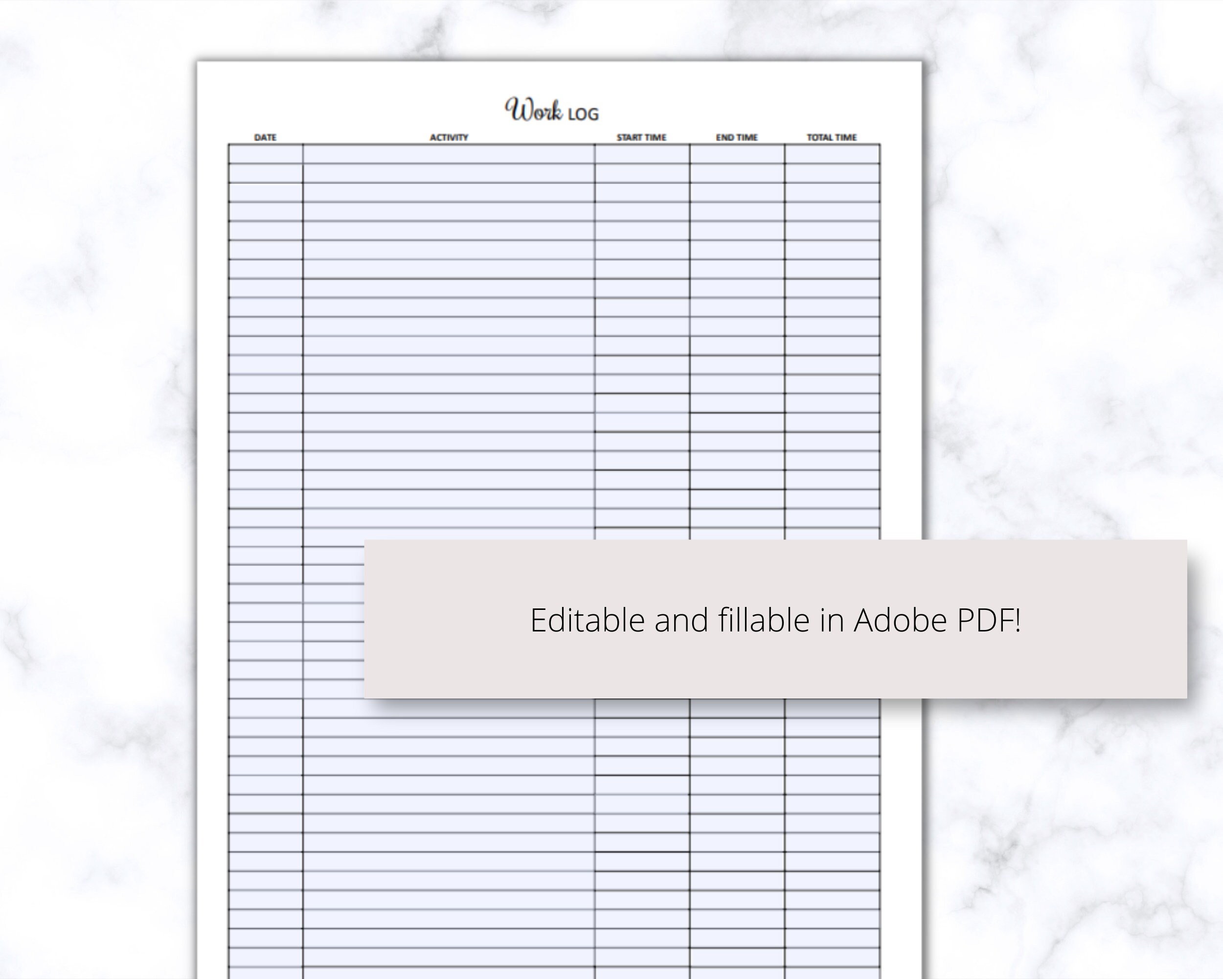 Work Log Printable PDF Portrait, Task Time Tracker, Time Log Printable ...