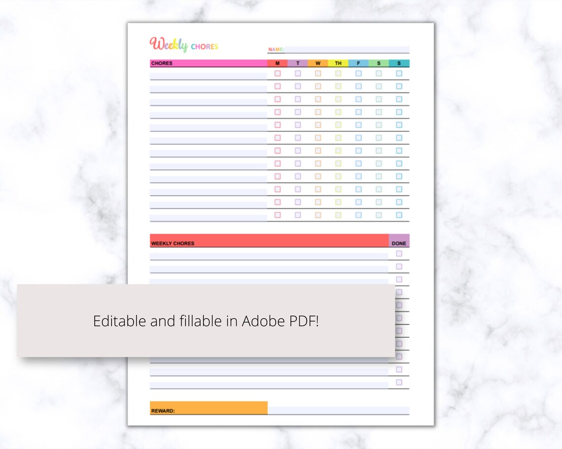 Multi-color Kids Chore Chart Printable PDF, Kids Daily Tasks, Kids ...