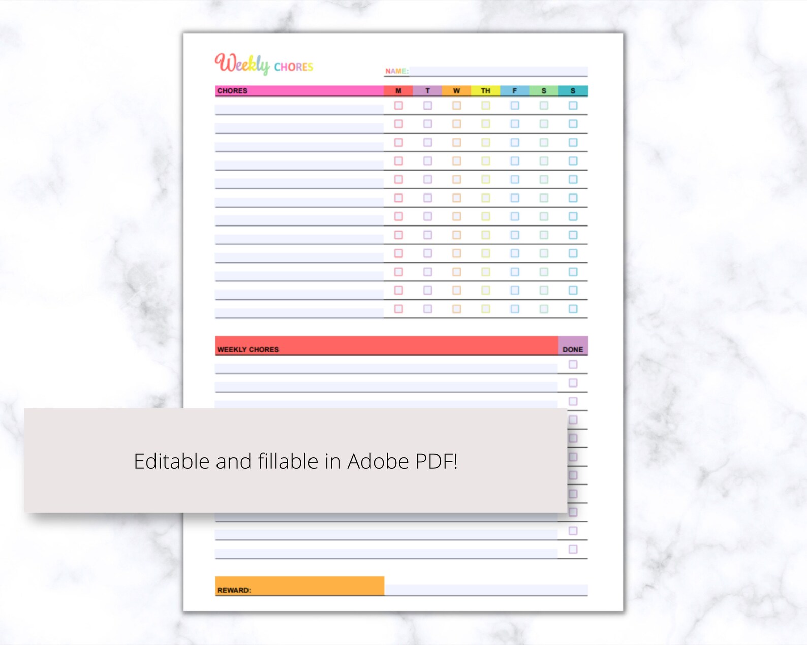 Multi-color Kids Chore Chart Printable PDF, Kids Daily Tasks, Kids ...