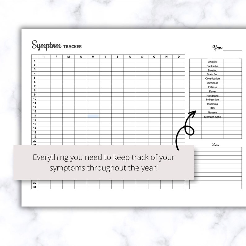 Symptom Tracker Printable PDF, Daily Symptoms Tracker, Illness Tracker ...