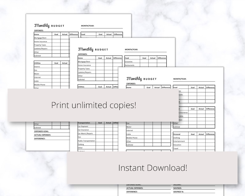 Monthly Budget Printable PDF Simple Budget Template PDF - Etsy