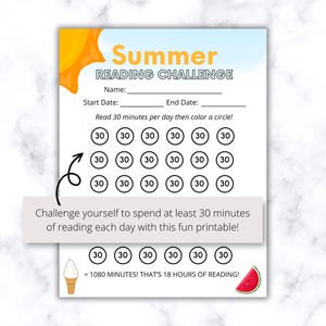 Summer Reading Challenge Printable PDF, Reading Daily Goals Printable ...