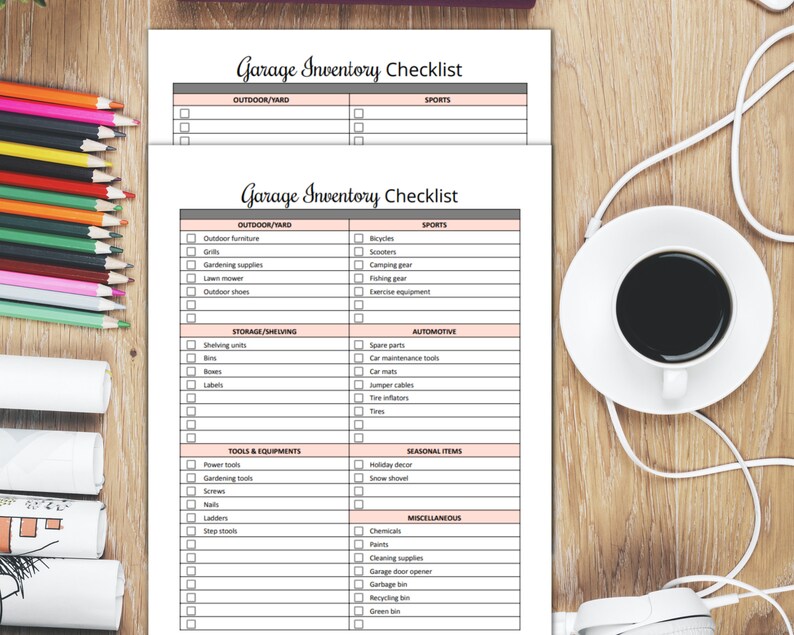 Garage Inventory Checklist Printable PDF, Garage Decluttering Guide ...