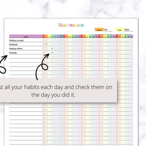 Multi-color Habit Tracker Printable PDF, Editable Habit List, Habit ...