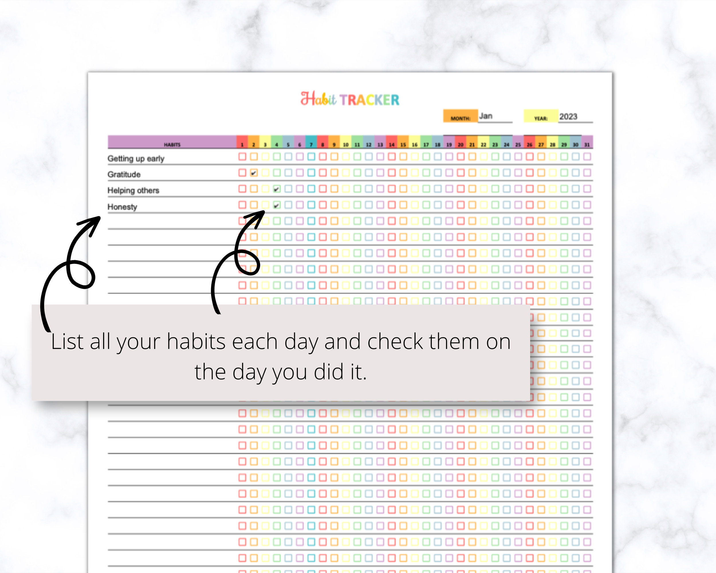 Multi-color Habit Tracker Printable PDF, Editable Habit List, Habit ...