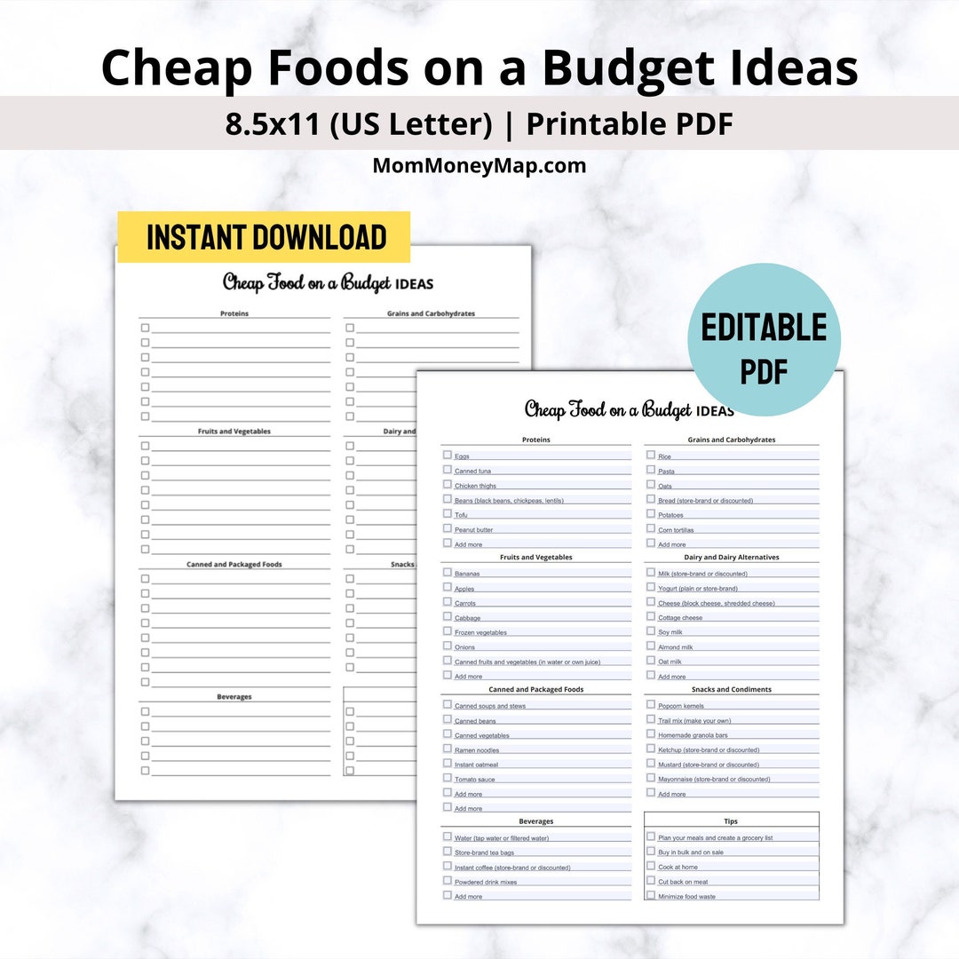 Cheap Foods on a Budget Printable PDF, Budget Friendly Food Guide ...