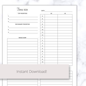 Time Box Planner Printable PDF, Daily Time Planner, Time Management ...