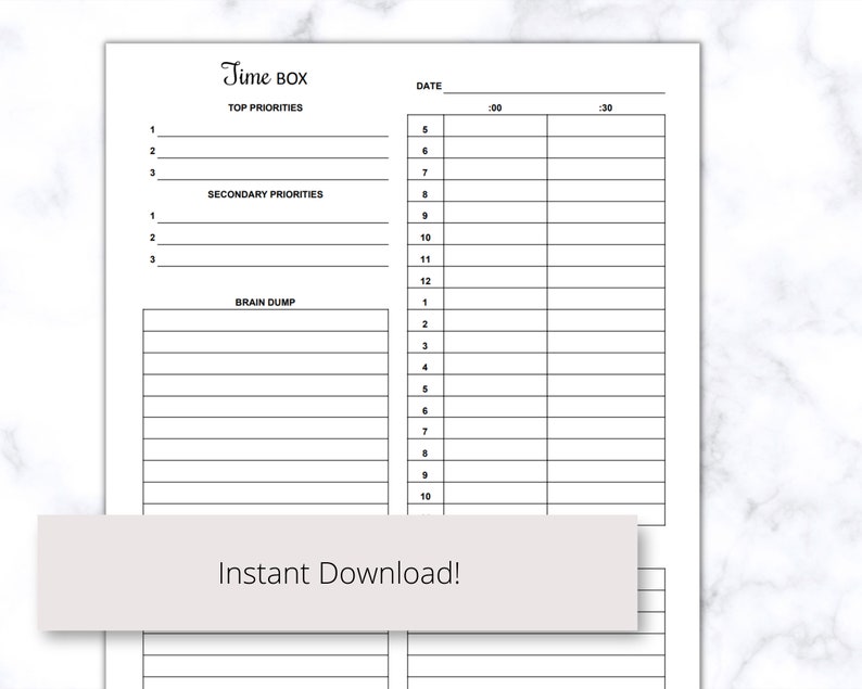 Time Box Planner Printable PDF, Daily Time Planner, Time Management ...