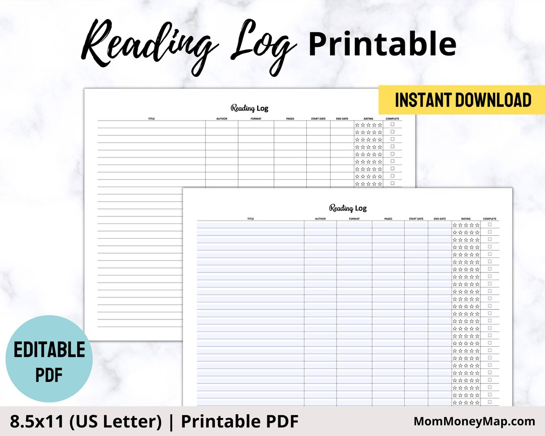 Reading Log Printable PDF Book Tracker Book Progress Tracker - Etsy