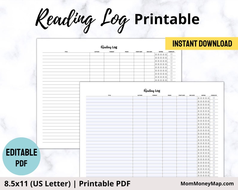 Reading Log Printable PDF Book Tracker Book Progress Tracker - Etsy