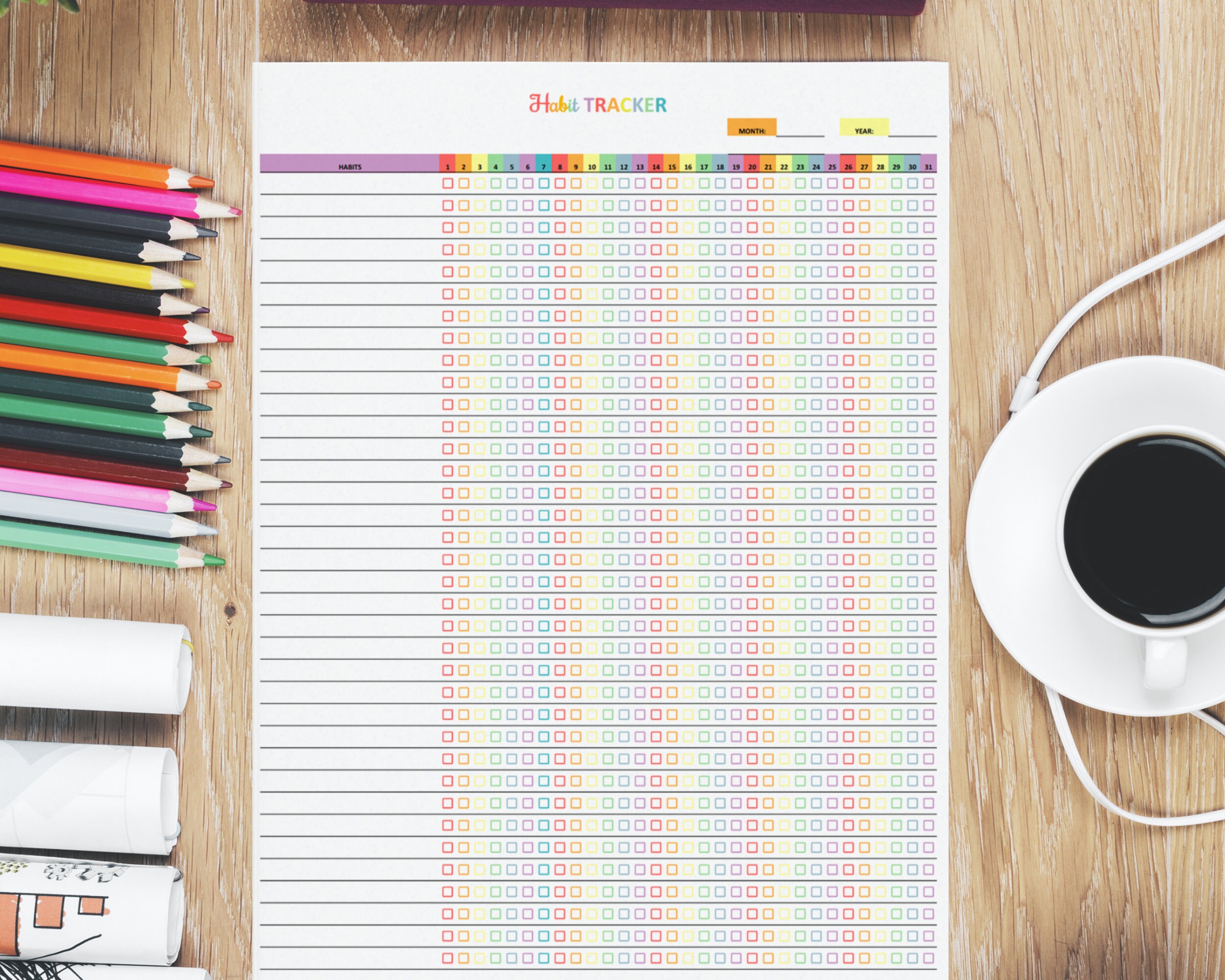 Multi-color Habit Tracker Printable PDF, Editable Habit List, Habit ...