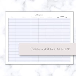 Mileage Log Printable PDF, Odometer Tracker, Trip Log, Simple Mileage ...