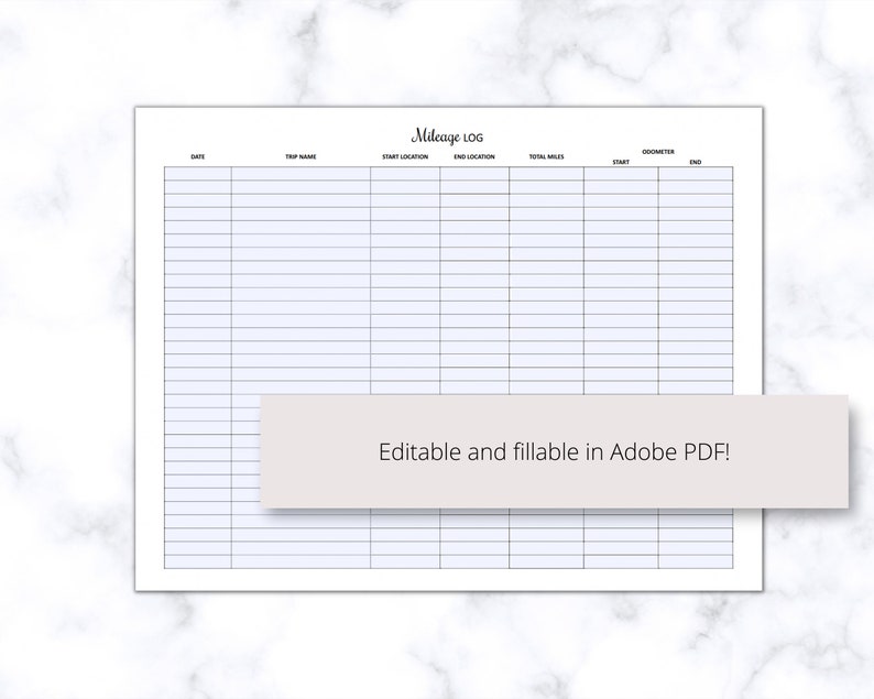 Mileage Log Printable PDF, Odometer Tracker, Trip Log, Simple Mileage ...
