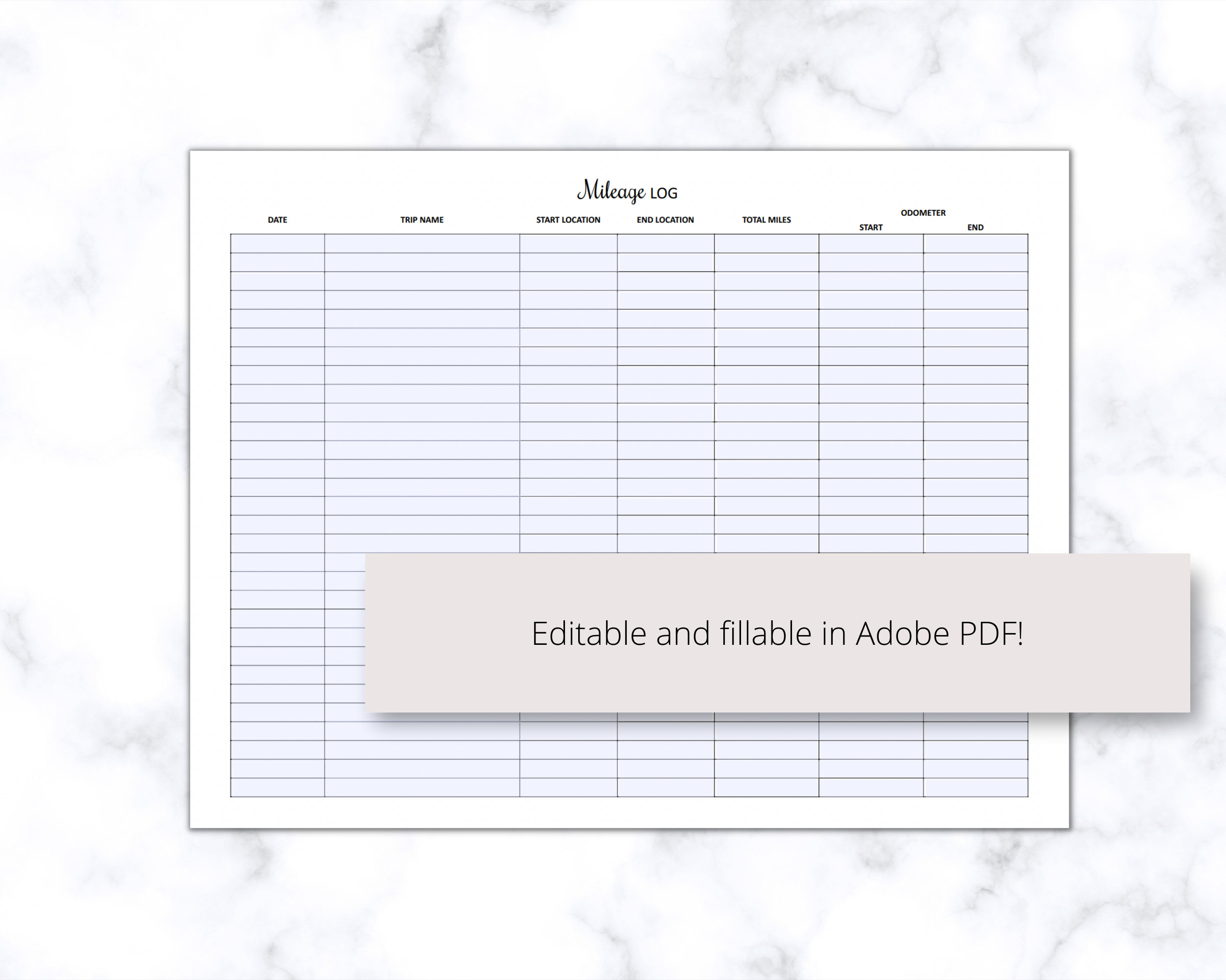 Mileage Log Printable PDF, Odometer Tracker, Trip Log, Simple Mileage ...