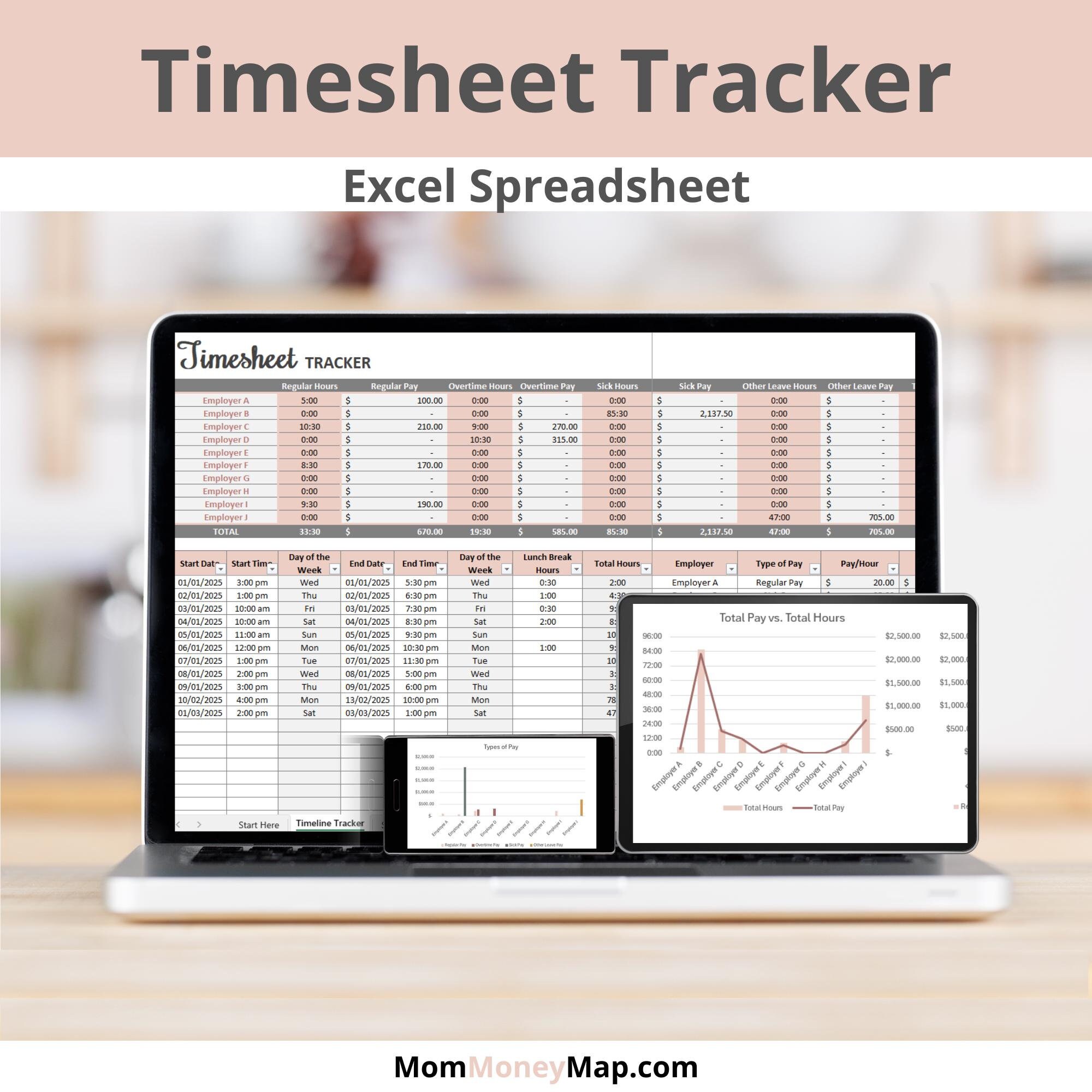 Timesheet Tracker Excel Spreadsheet, Excel Templates for Time Tracking ...