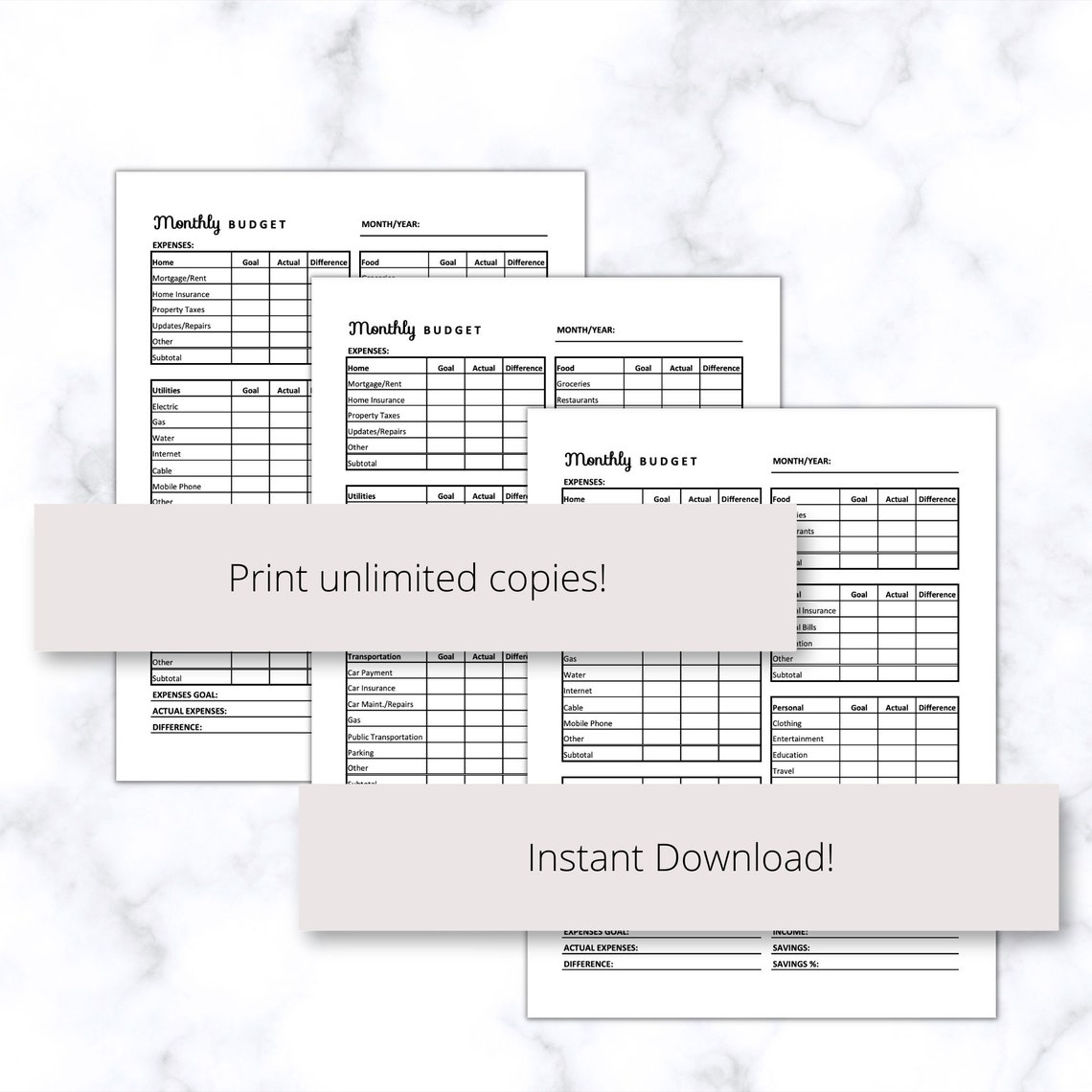 Monthly Budget Printable PDF, Simple Budget Template PDF, Budget ...