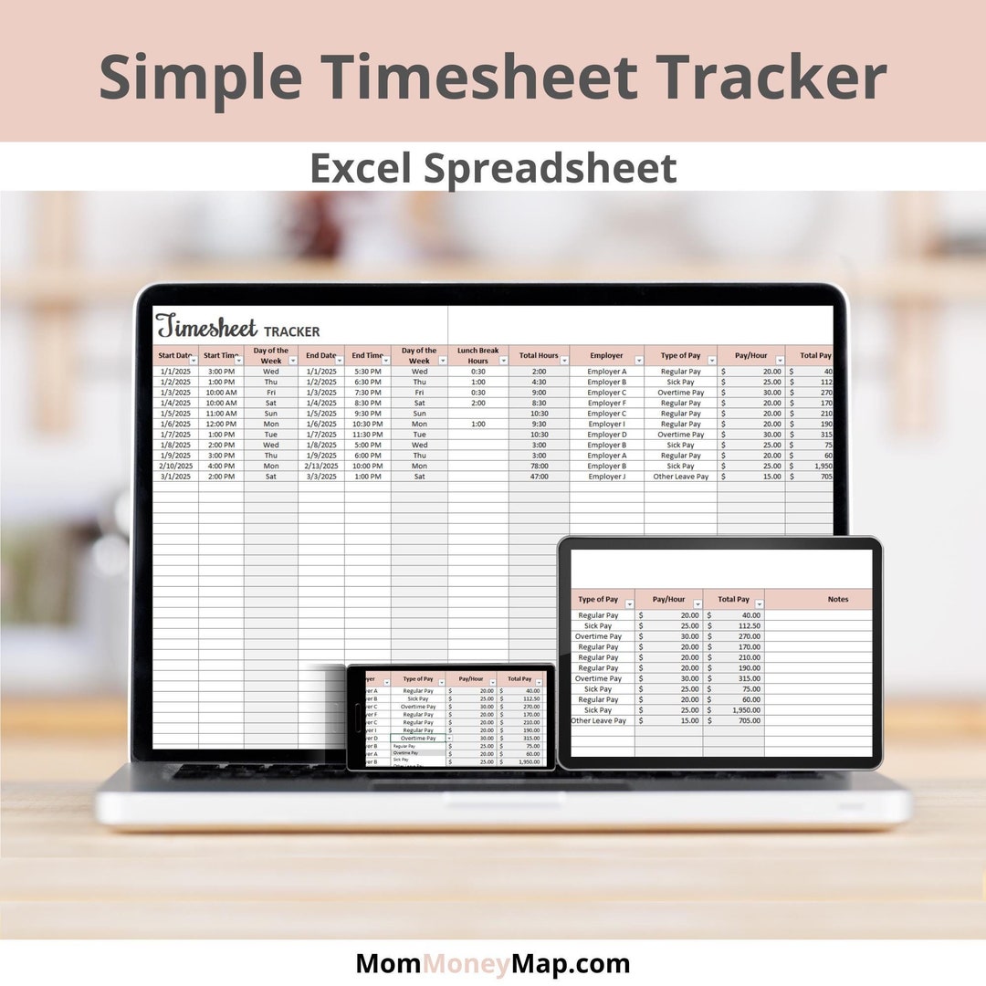 Simple Timesheet Tracker Excel Spreadsheet, Track Billable Hours Excel ...