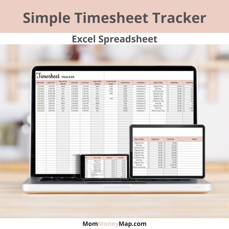 Simple Timesheet Tracker Excel Spreadsheet, Track Billable Hours Excel ...