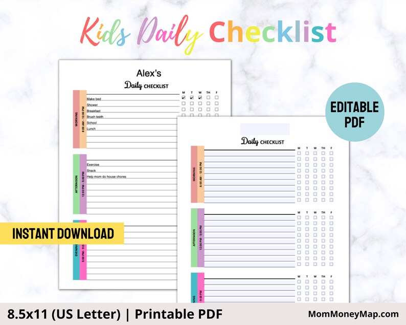 Kids Daily Checklist Printable PDF Children's Daily - Etsy
