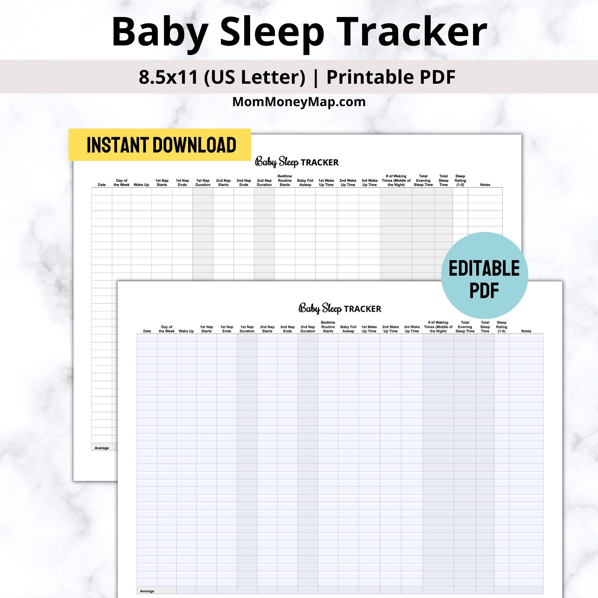 Baby Sleep Tracker Printable PDF, Newborn Sleep Schedule Tracker, Baby ...