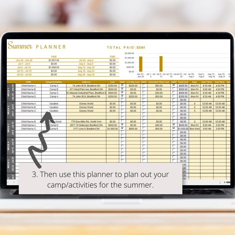 Summer Camp Planner Excel Spreadsheet, Summer Camp Organizer, Camp ...