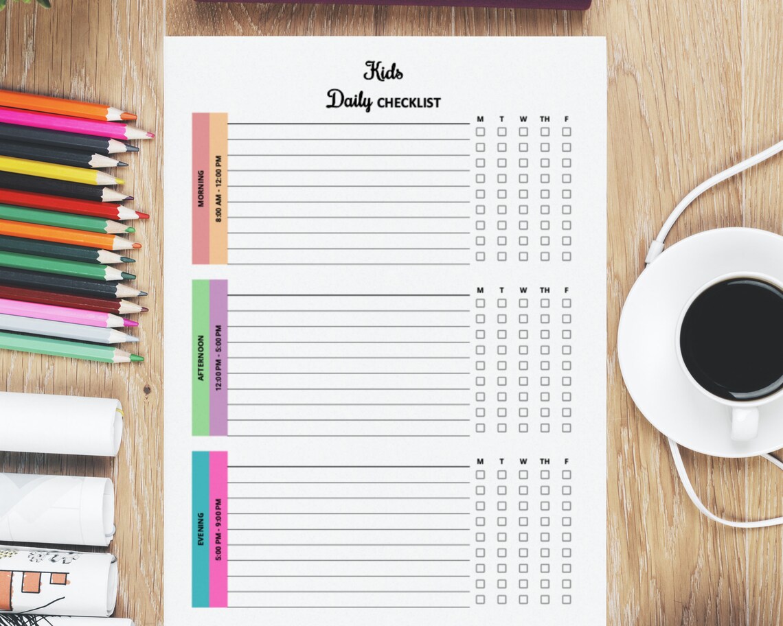 Kids Daily Checklist Printable PDF, Children's Daily Schedule, Daily ...