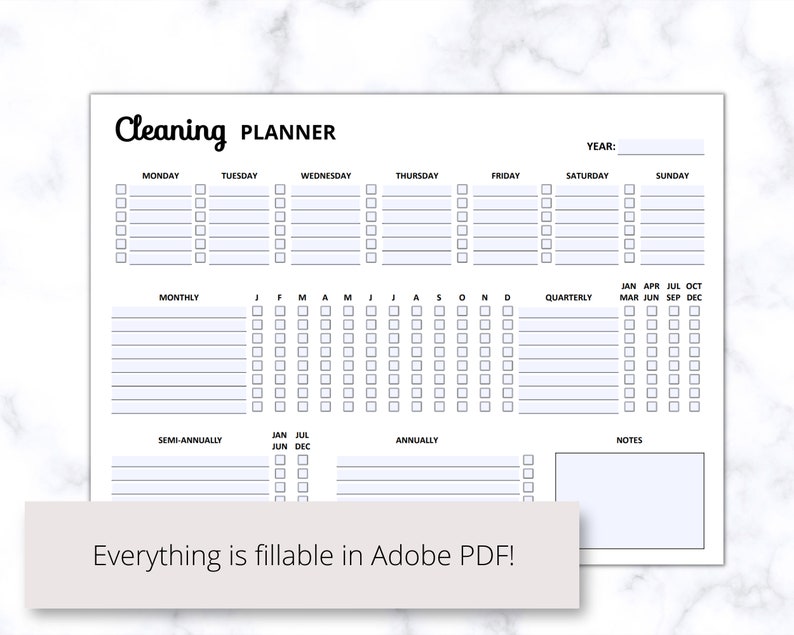 Cleaning Planner Landscape Printable PDF, Monthly, Quarterly, Semi ...