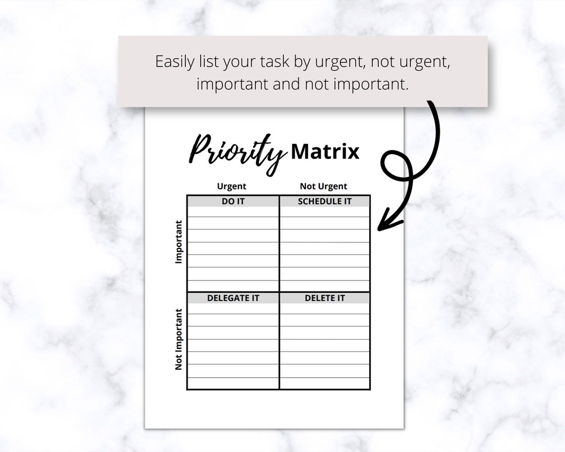 Eisenhower Matrix Printable PDF, Work Priority Matrix, Priority List ...