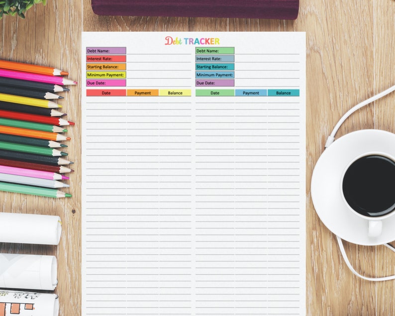 Multi-color Debt Tracker Printable PDF, Debt Payoff Tracker, Debt ...
