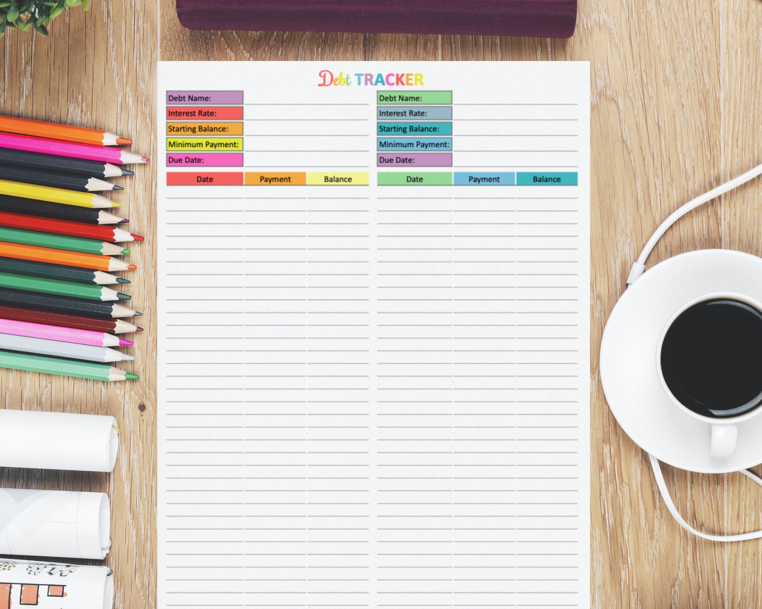 Multi-color Debt Tracker Printable PDF, Debt Payoff Tracker, Debt ...