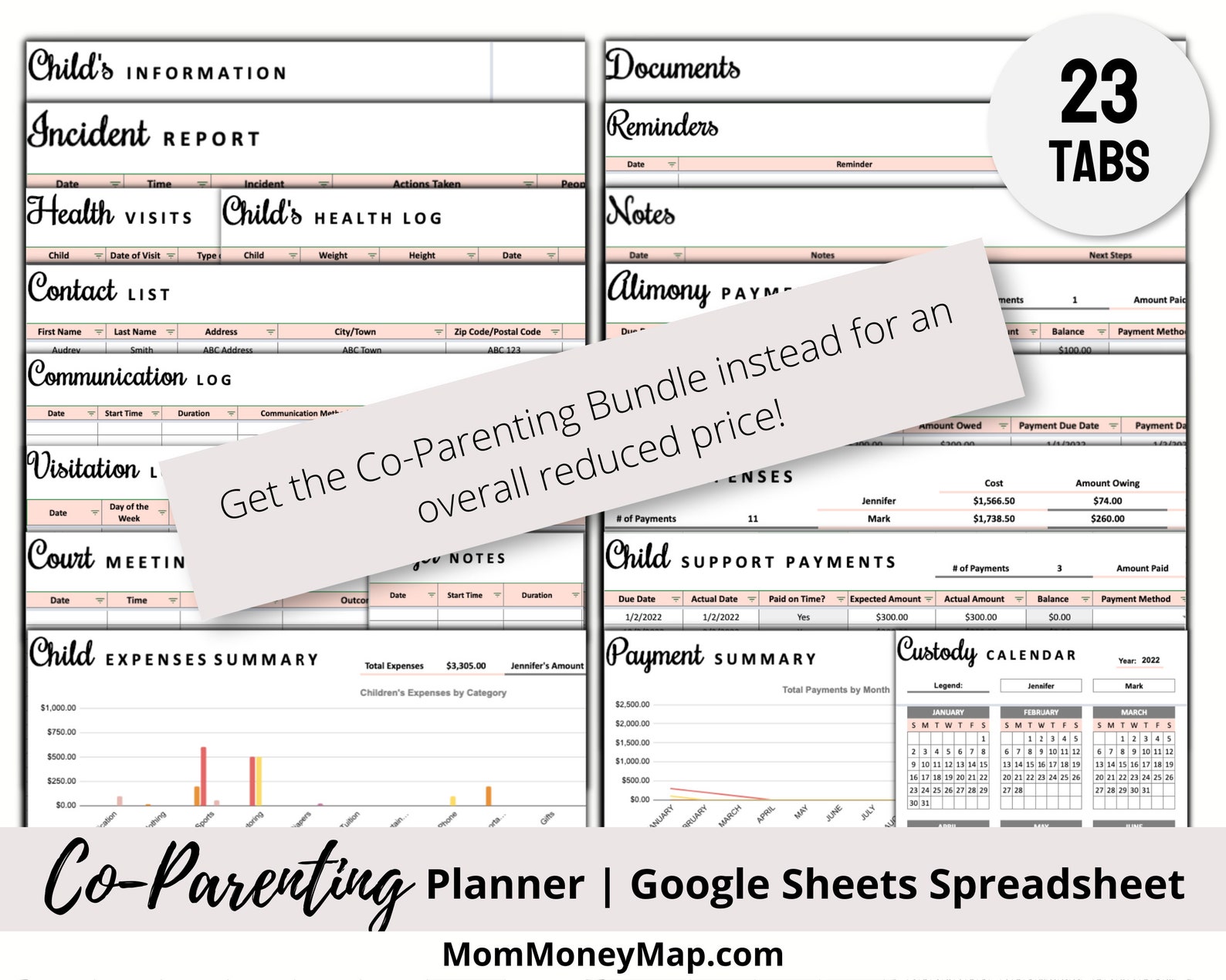 Co-parenting Calendar With Child's Information Google Sheets ...