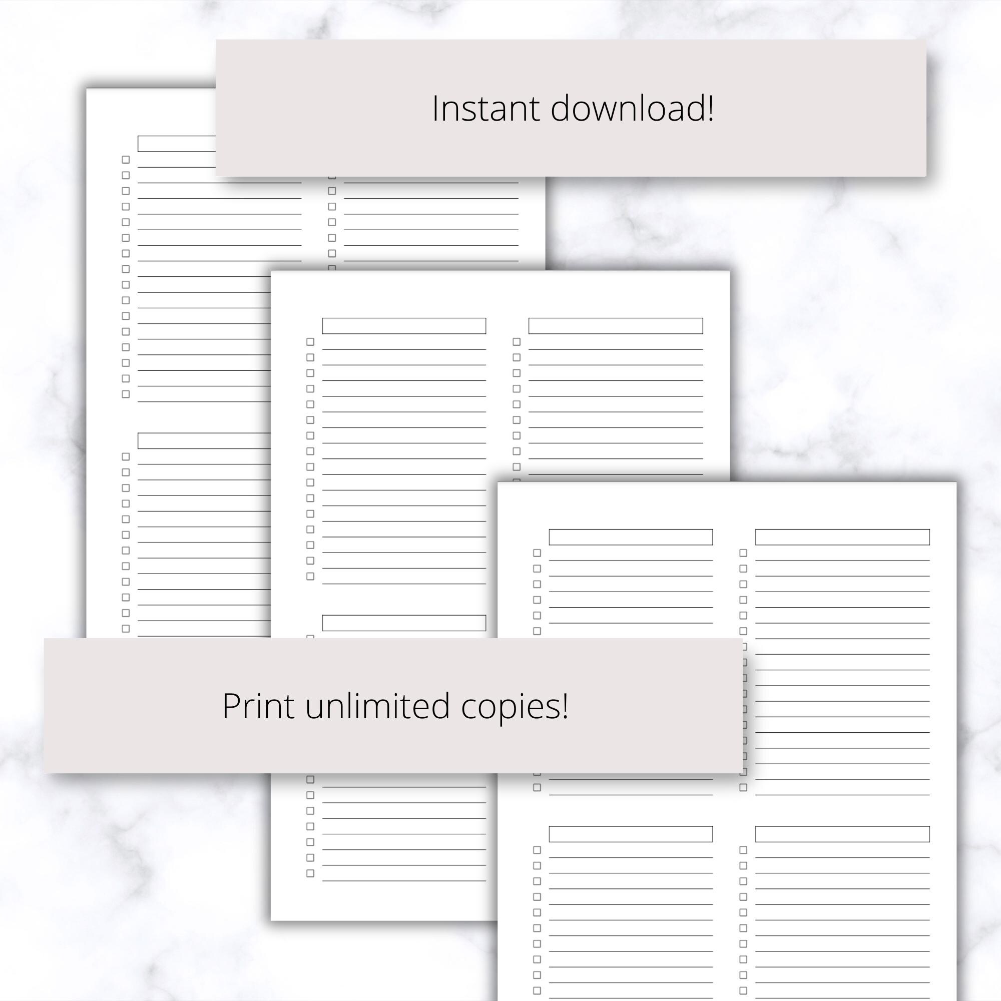 Blank Checklist Printable PDF A4, Blank to Do List PDF A4, Minimalist ...