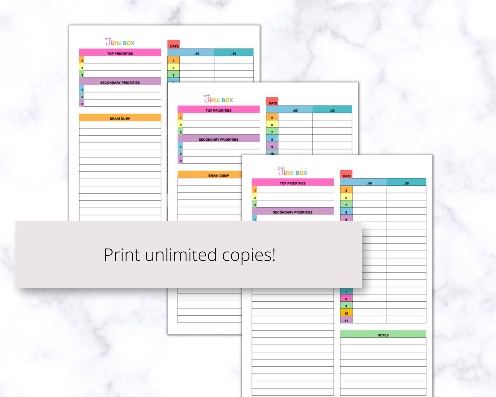 Multi-color Time Box Planner Printable PDF Daily Time - Etsy