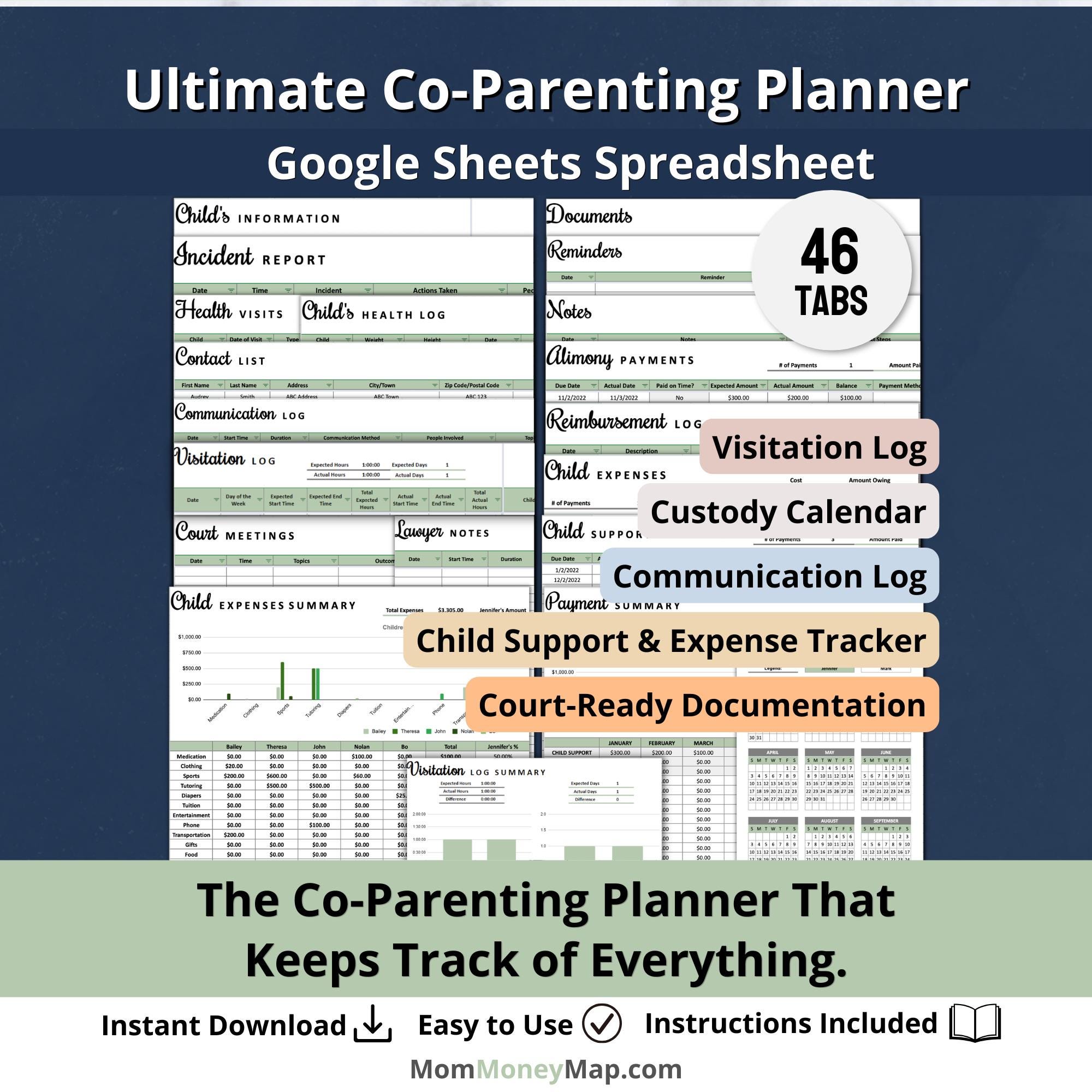 Ultimate Co-parenting Planner Google Sheets Spreadsheet, Child Custody ...