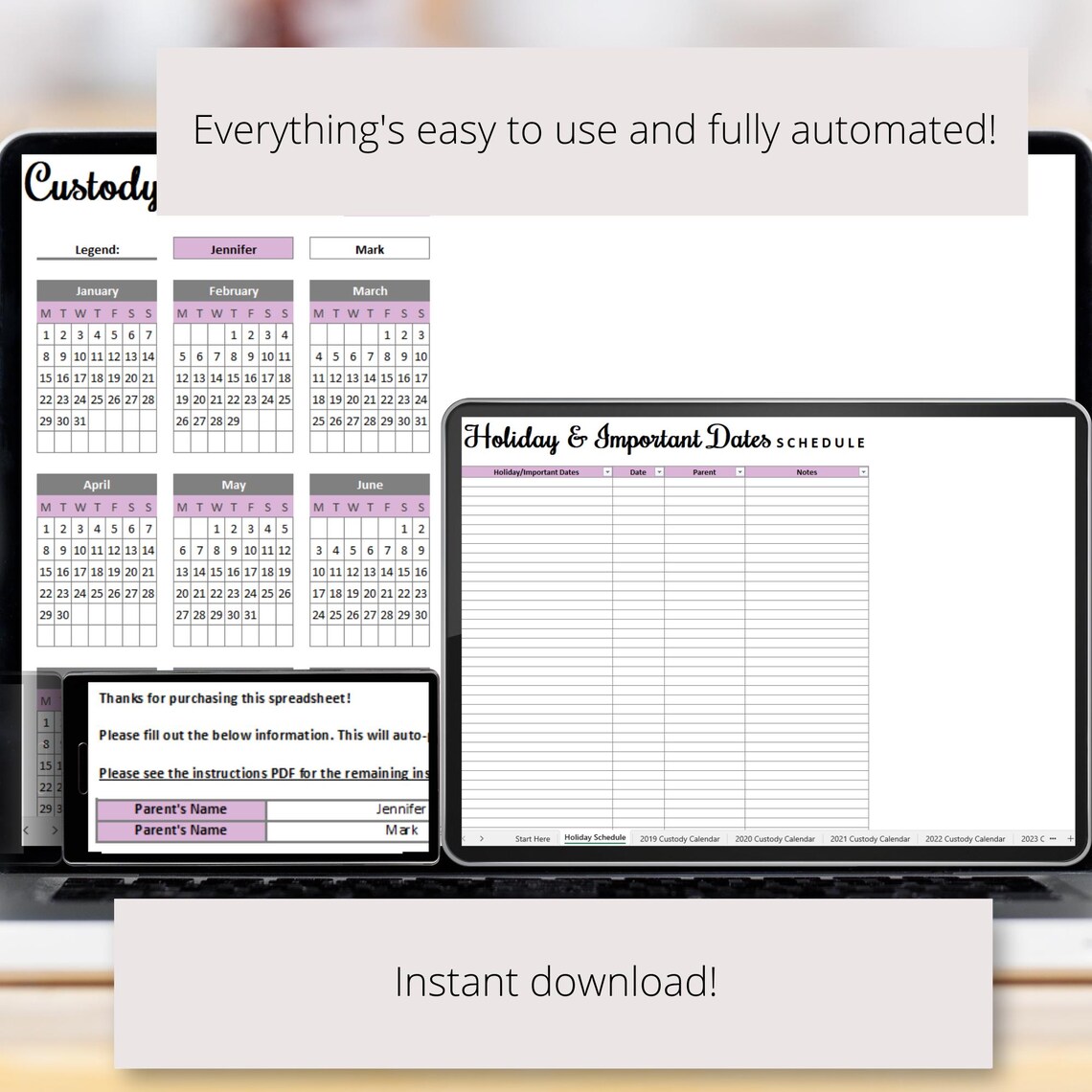 Co-parenting Calendar Excel Spreadsheet, Co Parenting Calendar, Child ...