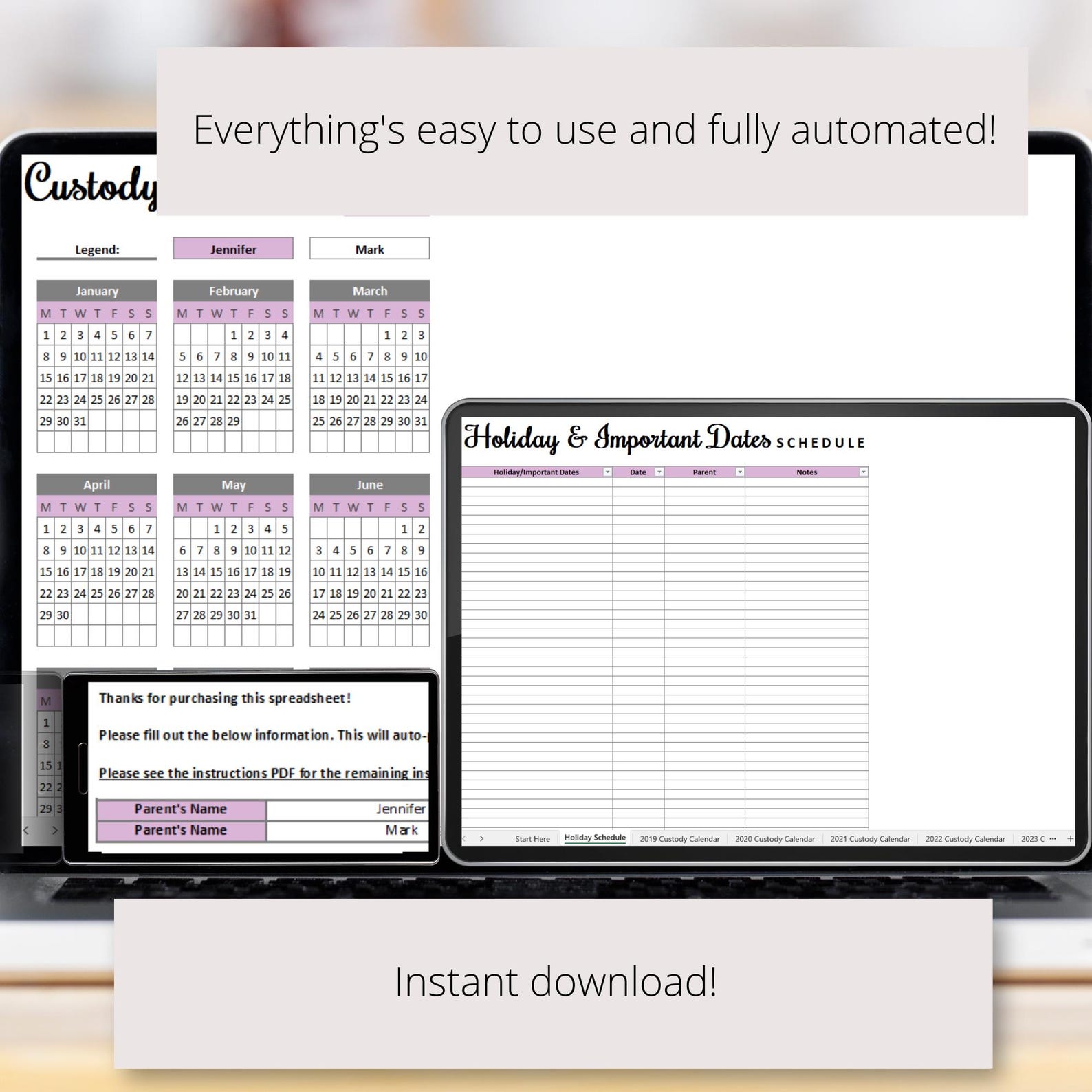 Co-parenting Calendar Excel Spreadsheet, Co Parenting Calendar, Child ...