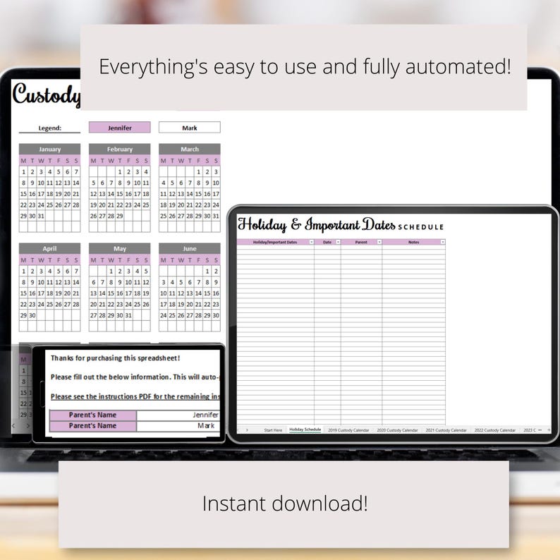 Co-parenting Calendar Excel Spreadsheet, Co Parenting Calendar, Child ...