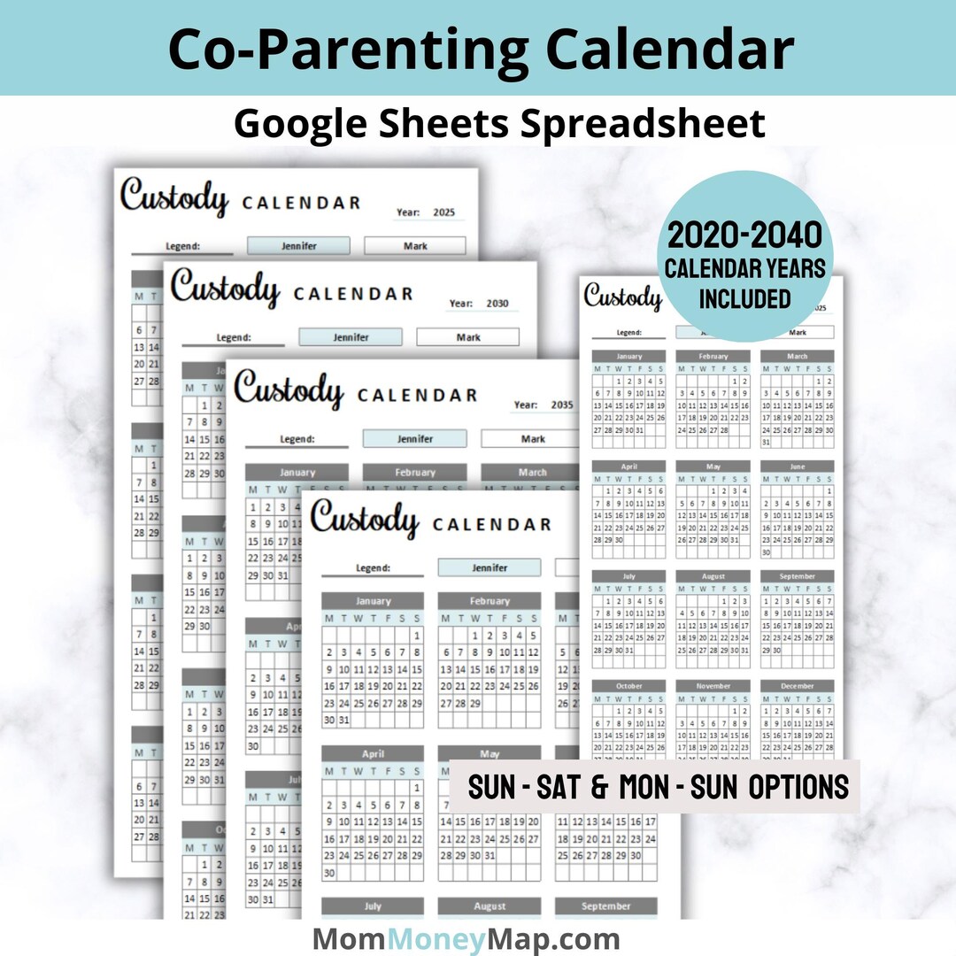 Co-parenting Calendar Google Sheets Spreadsheet, Co Parenting Calendar ...