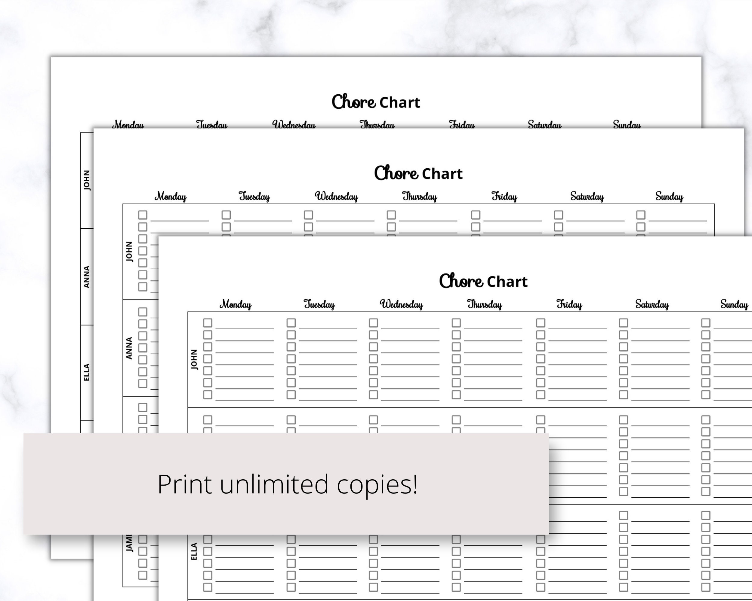 Chore Chart Printable PDF for Family or Adults, Daily Weekly Chore ...