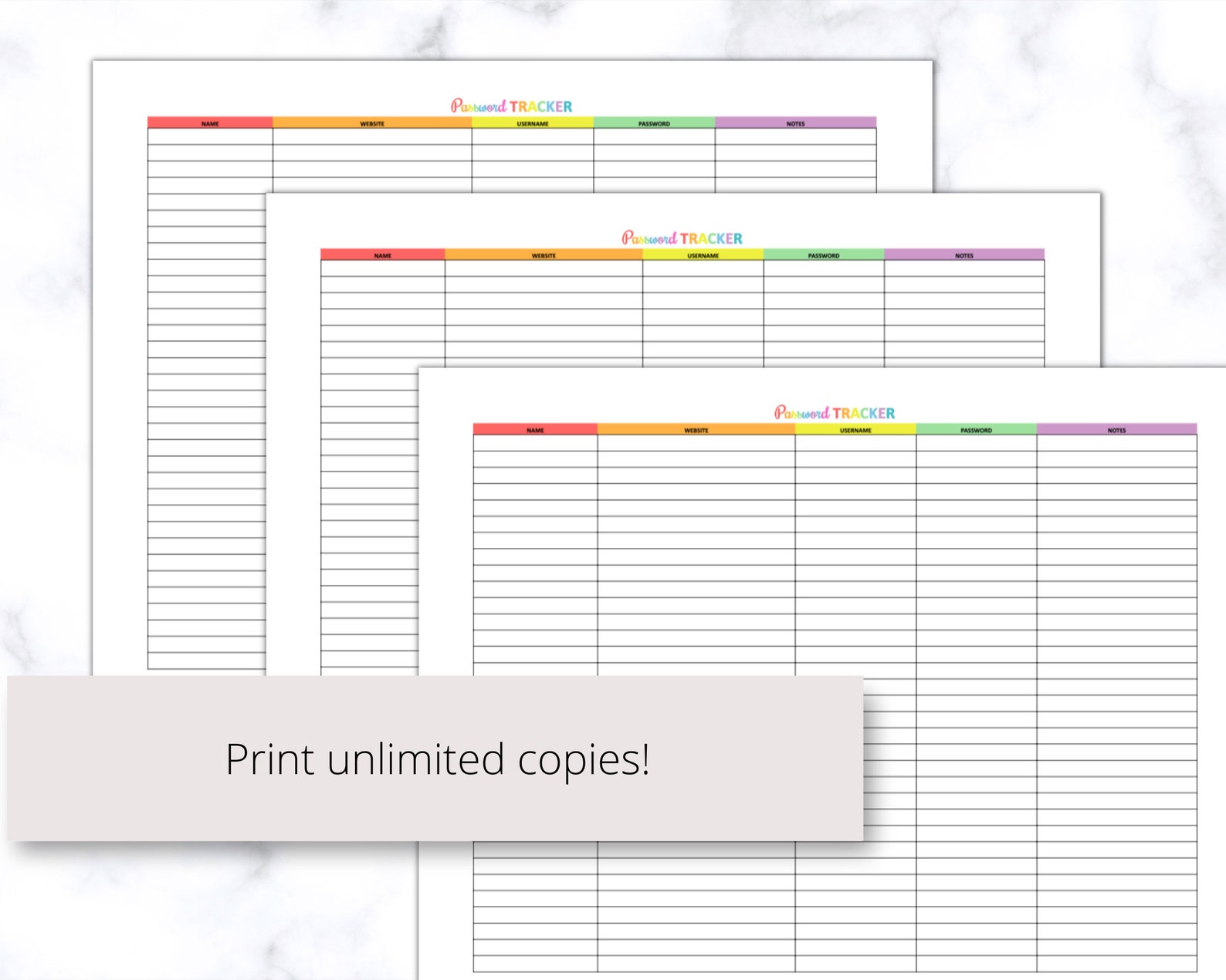 Multi-color Password Tracker Printable PDF, Account Tracker, Login ...