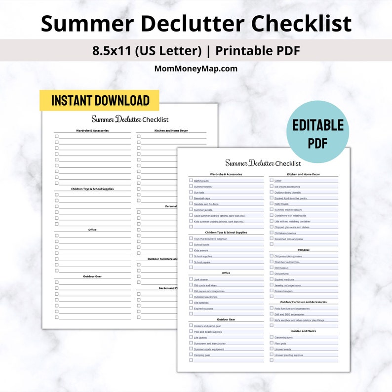 Summer Declutter Checklist Printable PDF, Summer Decluttering Guide ...