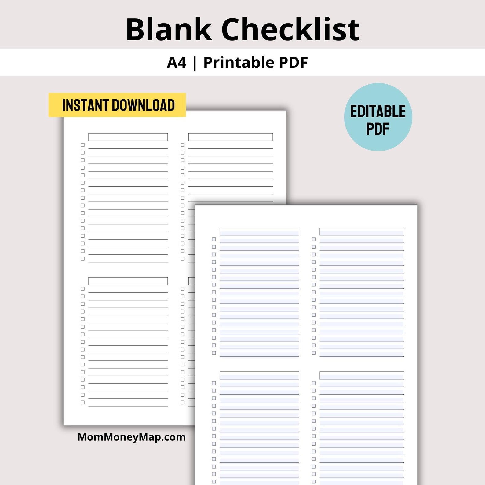 Blank Checklist Printable PDF A4, Blank to Do List PDF A4, Minimalist ...