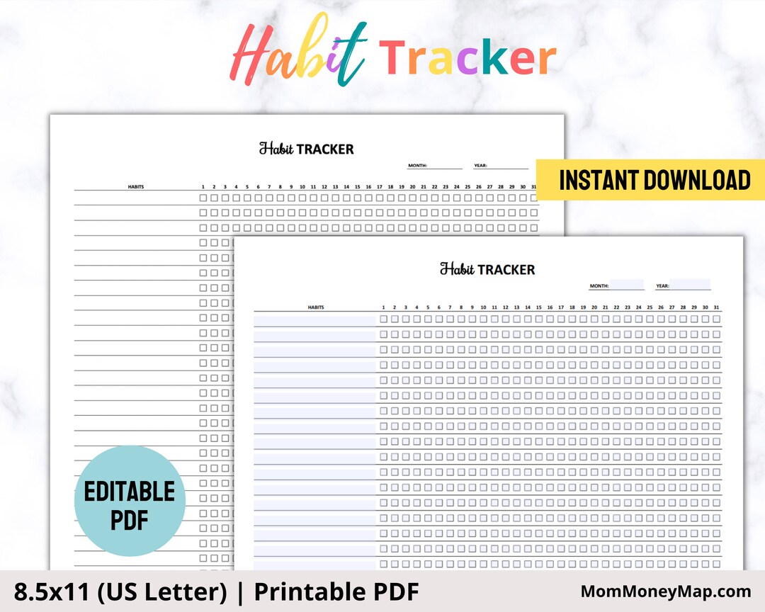 Habit Tracker Printable PDF Editable Habit List Habit - Etsy