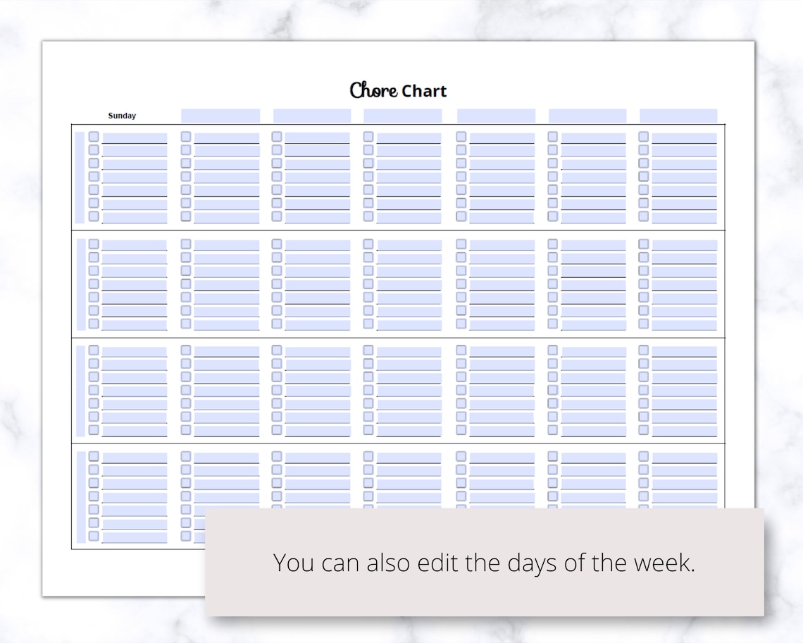 Chore Chart Printable PDF for Family or Adults, Daily Weekly Chore ...